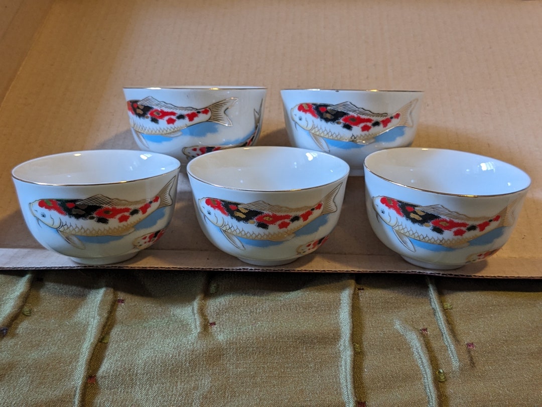 Vintage Nakagama Japanese Tea Cups With Fish Koi Painting - Etsy