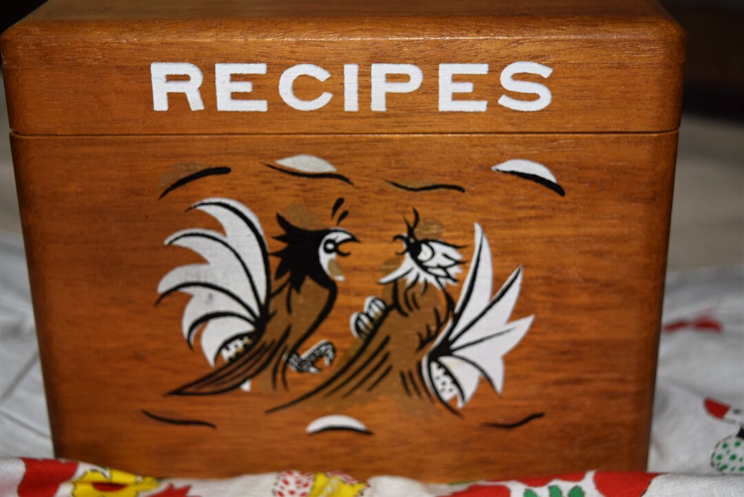 Vintage Solid Wood Recipe Box With Rooster Motif - Etsy
