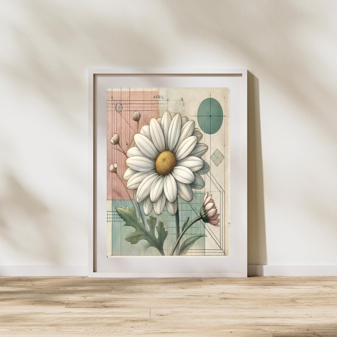 April Birth Month Flower, Minimalist Flower Wall Art, Botanical Line ...
