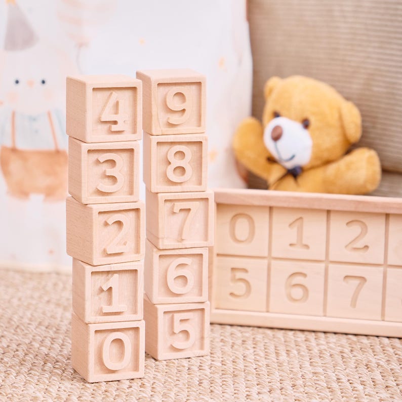 Wooden Number Block, Wooden Cubes With Numbers, Math Blocks, Montessori ...