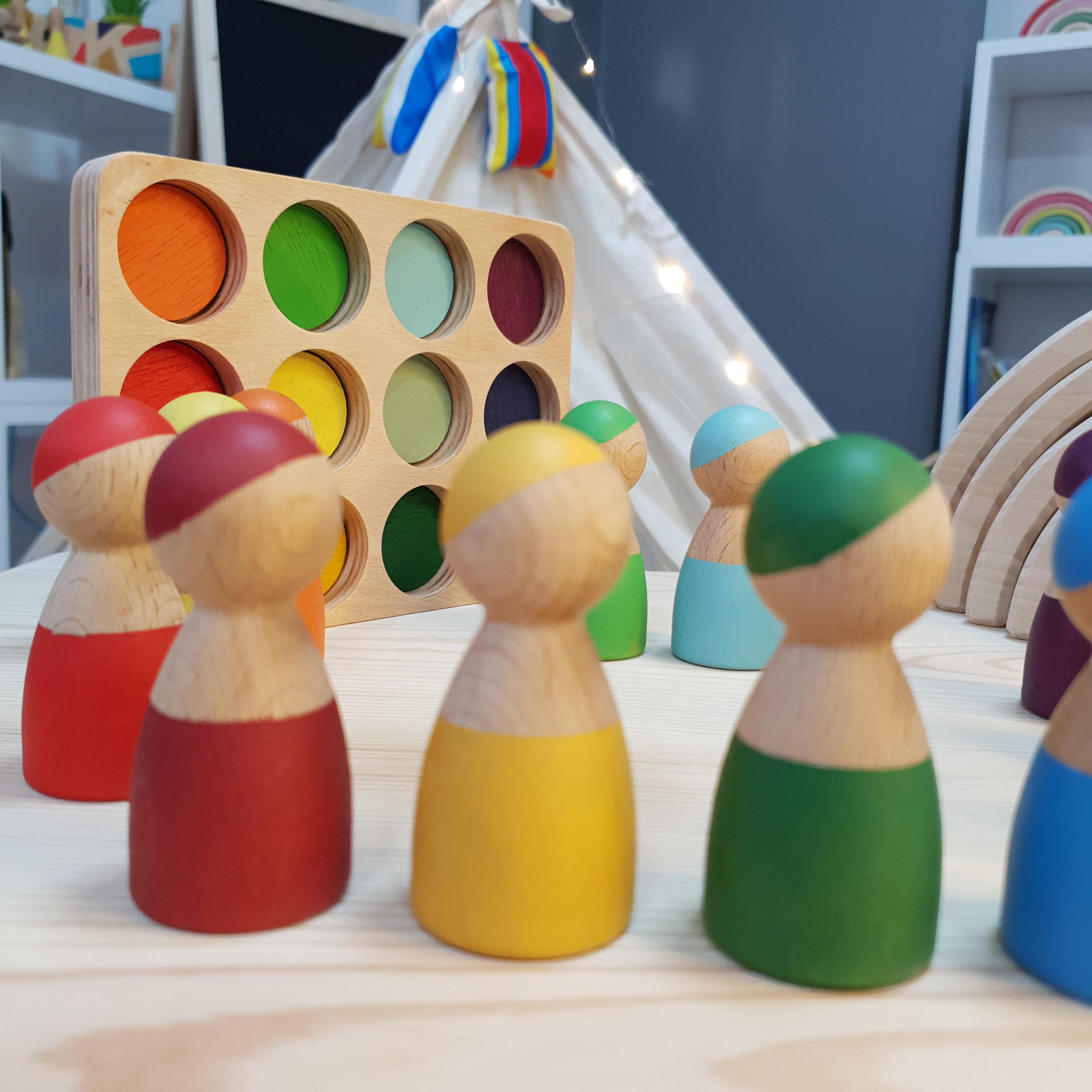 Wooden Peg Doll Set, 12 Pastel Rainbow Peg Doll Boys, Educational ...