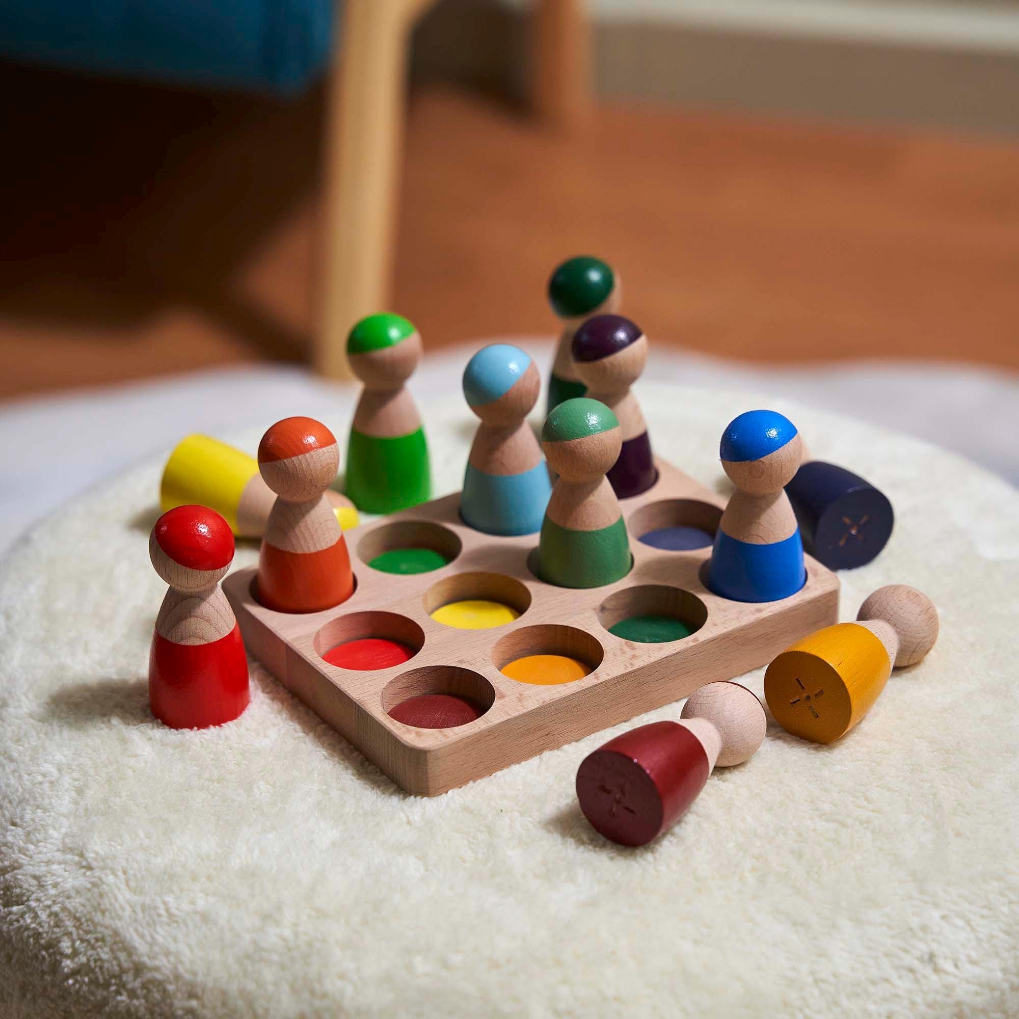 Set of 12 Rainbow Peg Doll Boys, Wooden Peg Doll Set, Educational ...