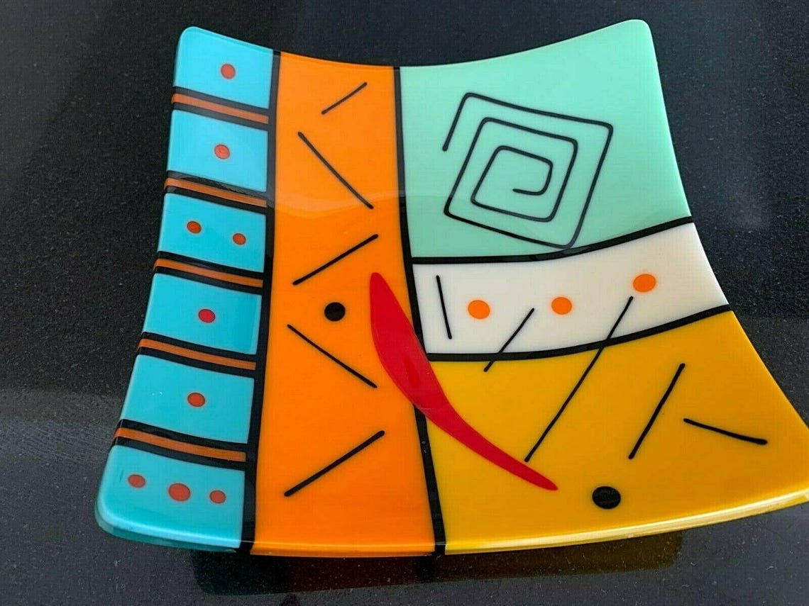 Slumped Art Glass SQUERE Mid-century Modern Style Colors and Shapes ...
