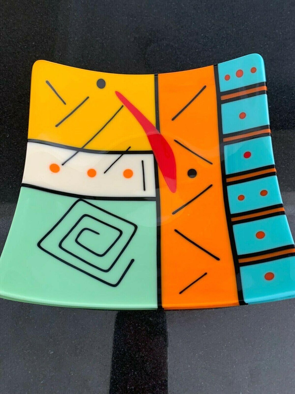 Slumped Art Glass SQUERE Mid-century Modern Style Colors and Shapes ...