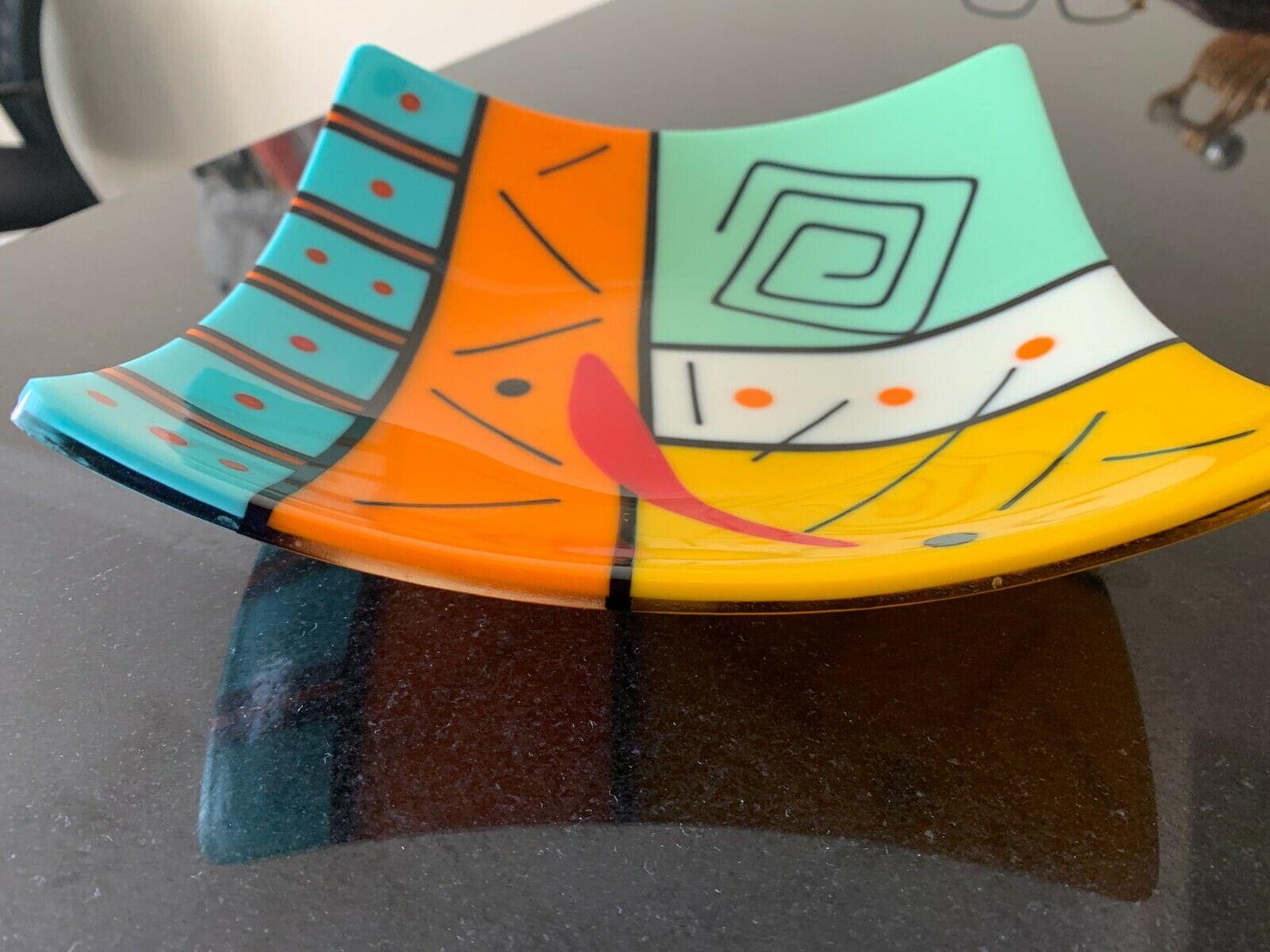 Slumped Art Glass SQUERE Mid-century Modern Style Colors and Shapes ...