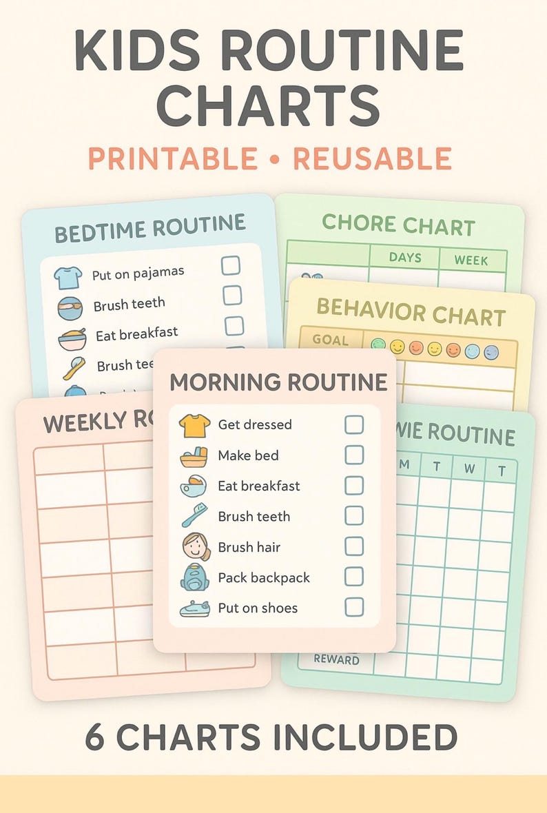 Kids Routine Chart Printable | Morning & Bedtime Routine | Chore Chart ...