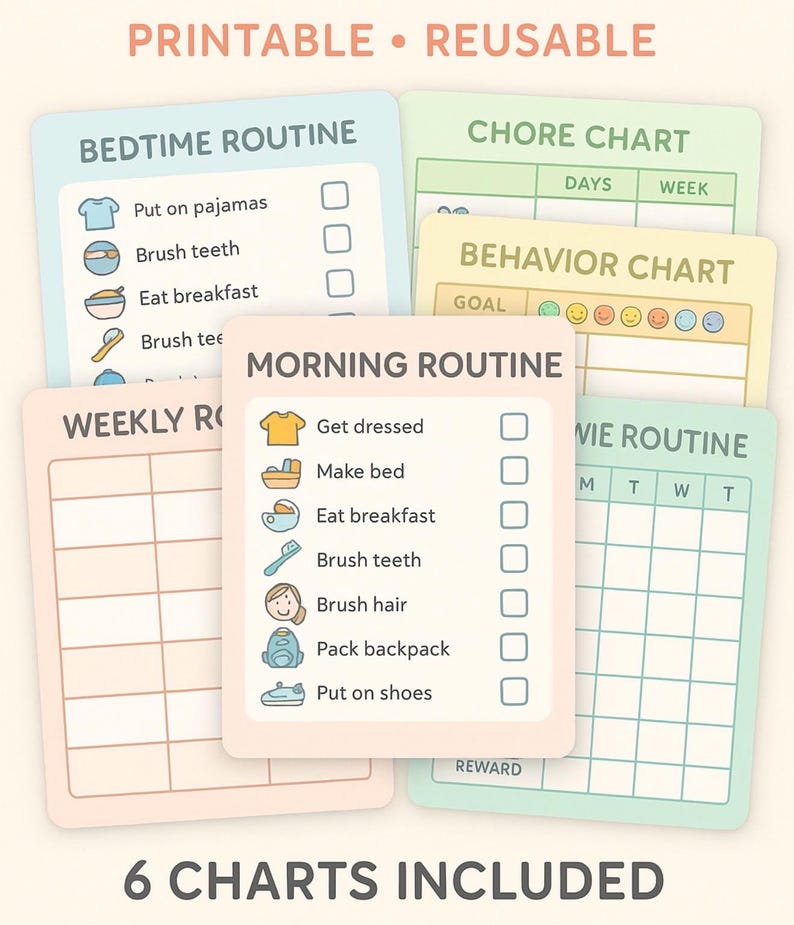 Kids Routine Chart Printable | Morning & Bedtime Routine | Chore Chart ...