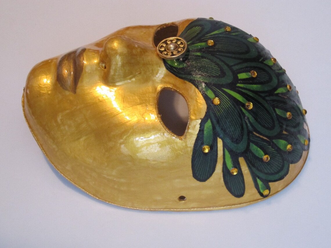 Paper Mache Peacock Mask Venetian Style Gold - Etsy