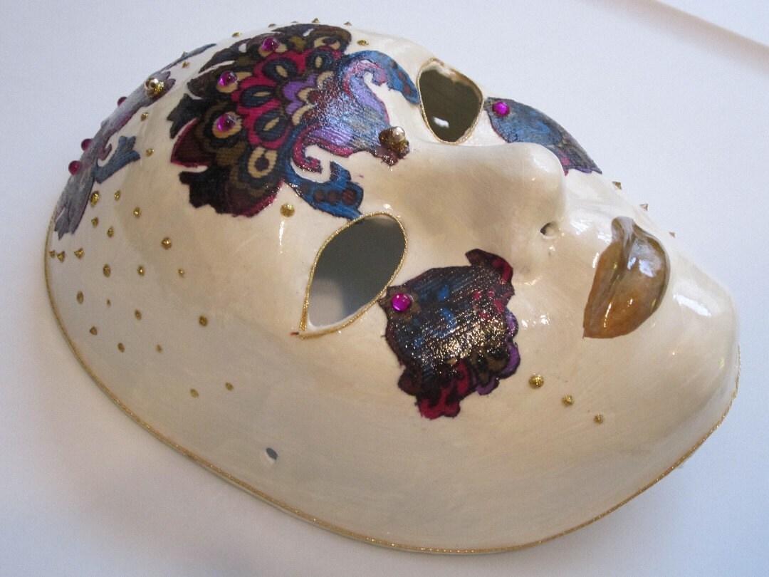 Paper Mache Mask Paisley With Gold Lips Gold Embellishments Venetian ...