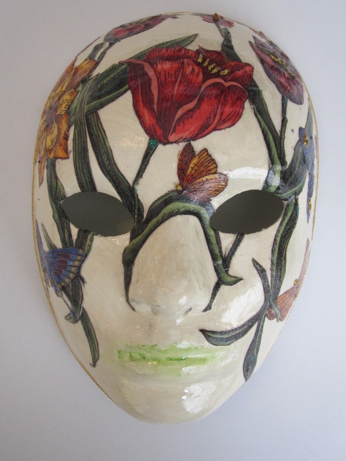 Multi-colored Flower Paper Mache Mask / Venetian Mask / Butterflies ...