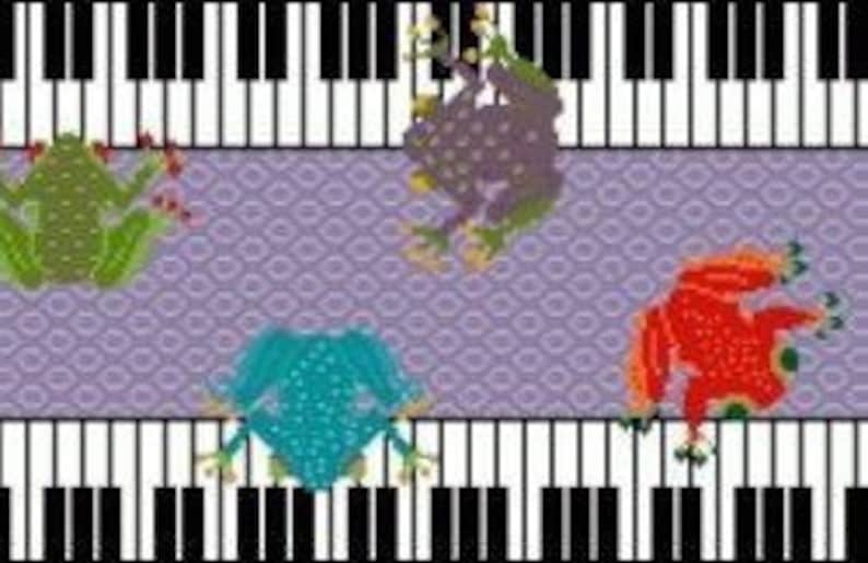 Frog Music - Colorful Frogs on Piano Keys - Needlepoint or Cross Stitch ...