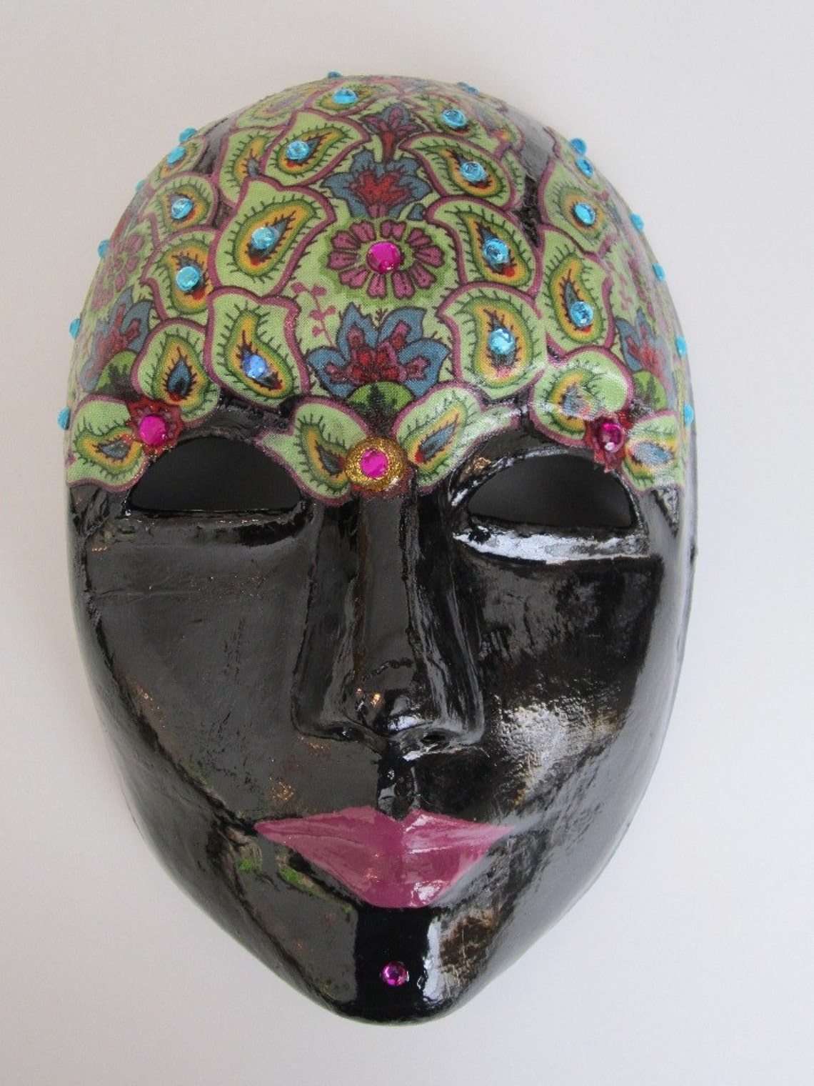 Paper Mache Black Mask Venetian Style Purple Lips Paisley Designs - Etsy