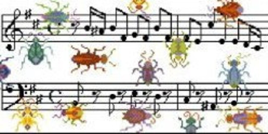 Bugs and Bach Colorful Bugs on J. S. Bach Sheet Music Notes Needlepoint ...