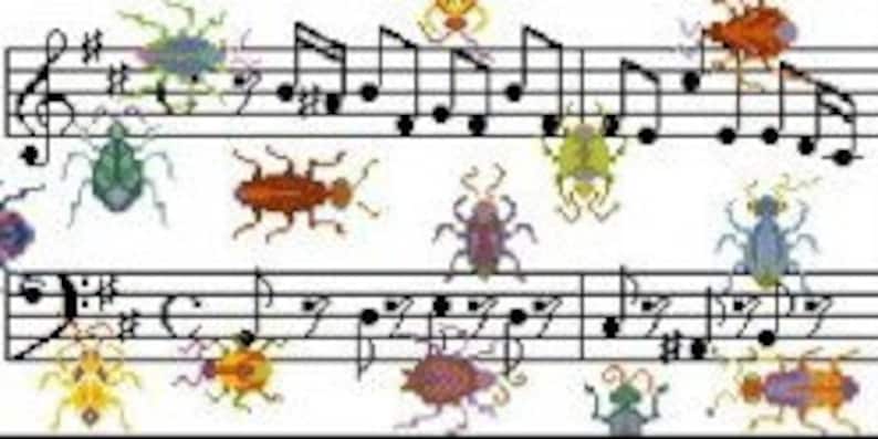Bugs and Bach Colorful Bugs on J. S. Bach Sheet Music Notes Needlepoint ...