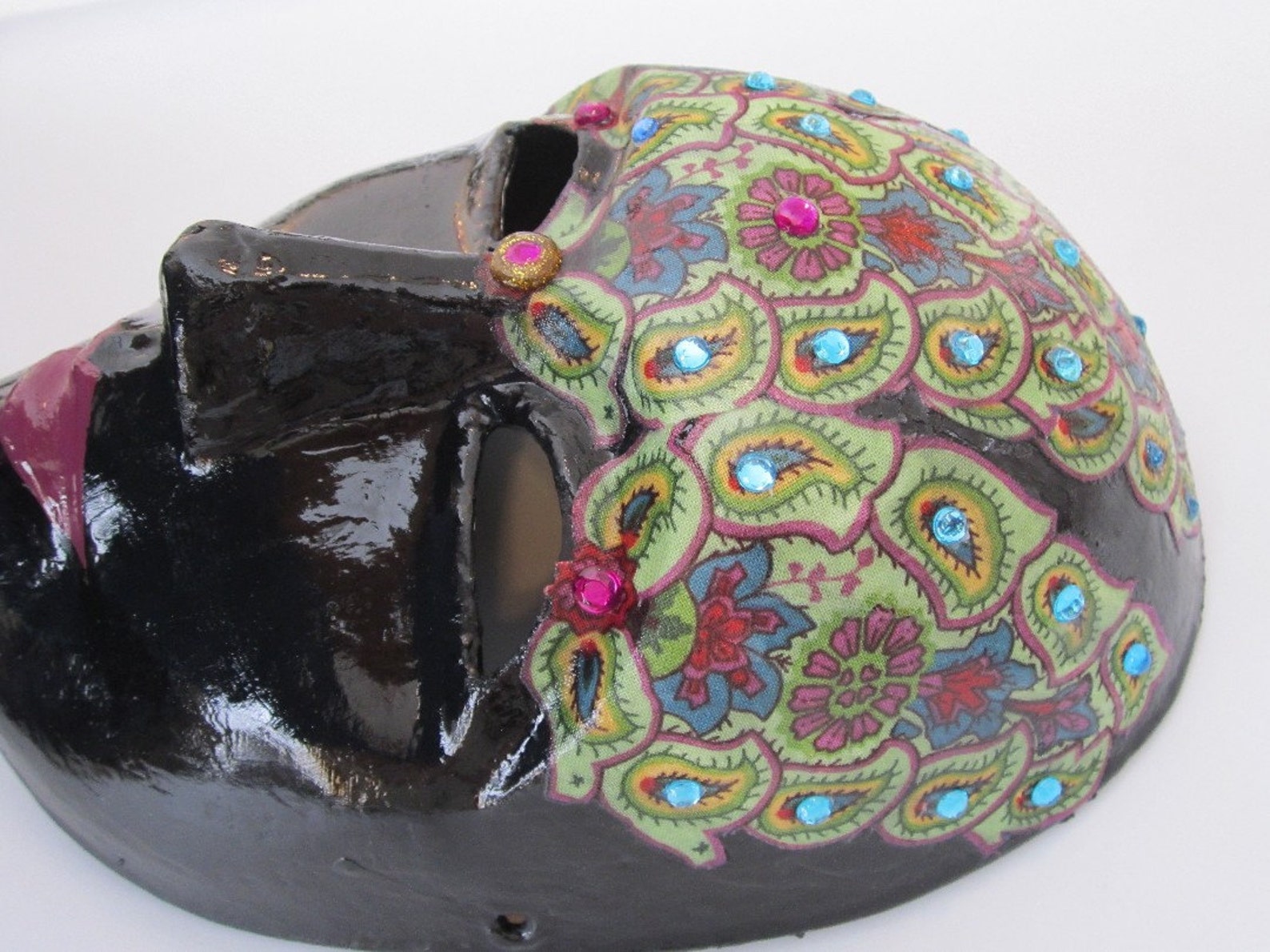 Paper Mache Black Mask Venetian Style Purple Lips Paisley Designs - Etsy