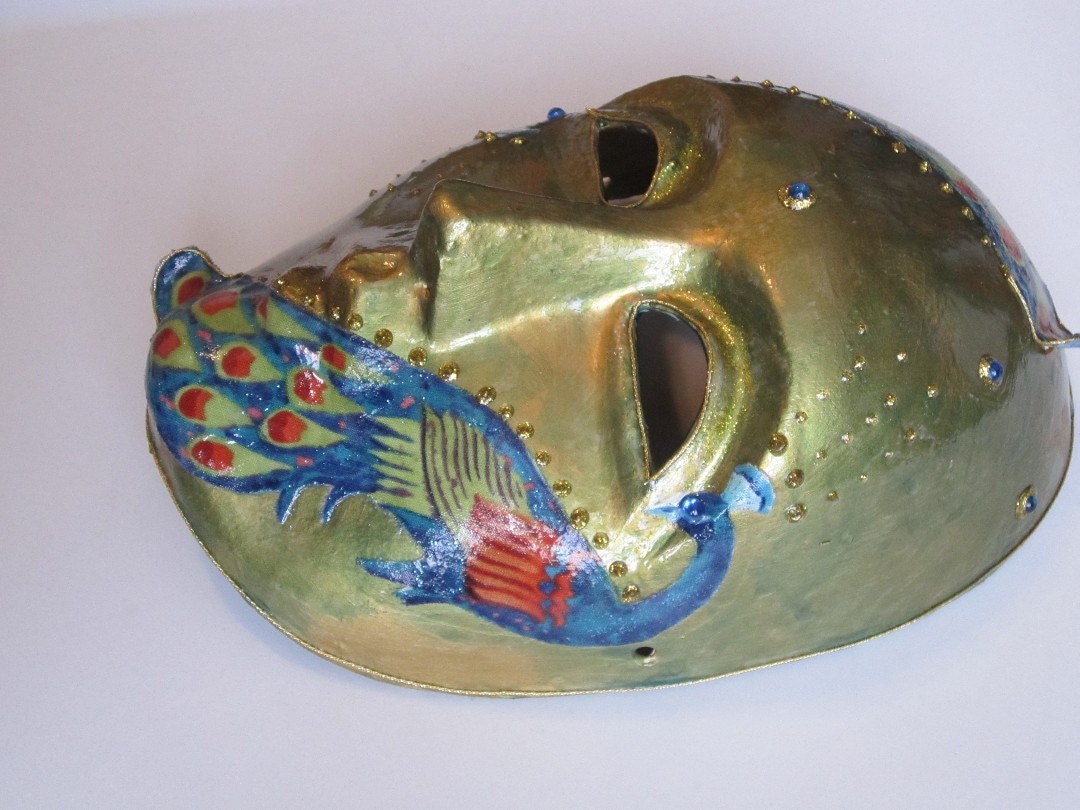 Paper Mache Mask With 2 Peacocks Venetian Style Gold - Etsy