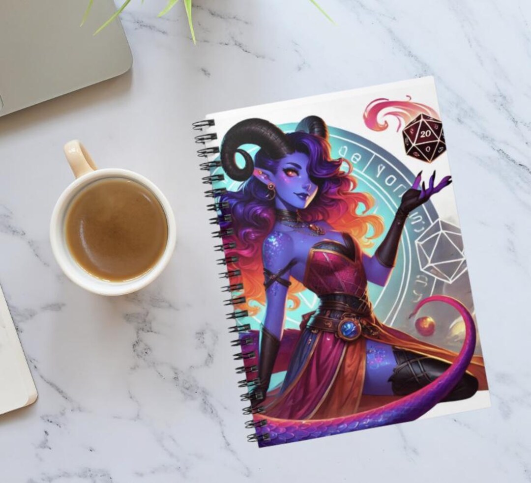 Tiefling Notebook, Spiral Journal, D&D RPG Diary, 20 Sided Dice, Lined ...