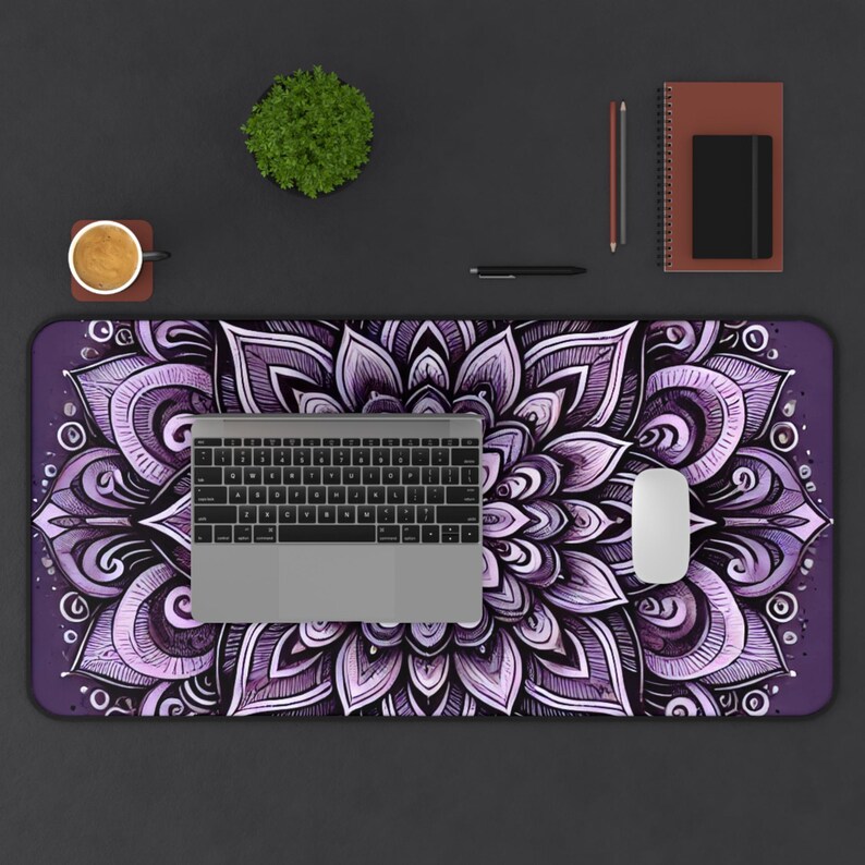 Purple Mandala Desk Mat: Neoprene Bohemian Office Decor - Etsy