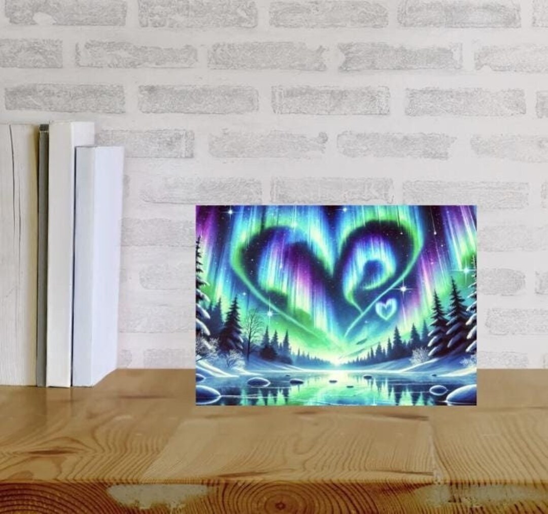 Aurora Borealis Heart Greeting Card Set: Northern Lights, 5x7 Blank ...