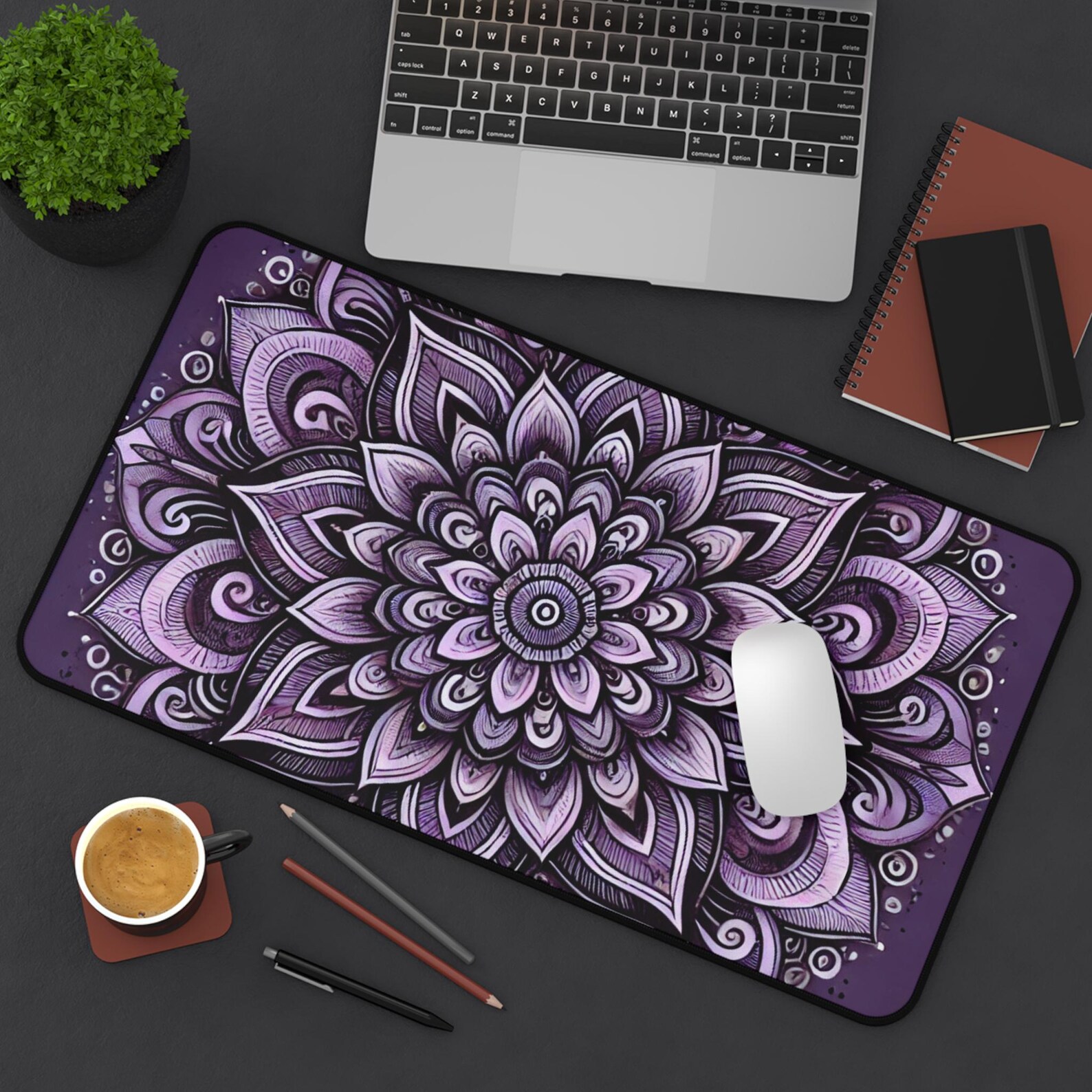 Purple Mandala Desk Mat: Neoprene Bohemian Office Decor - Etsy