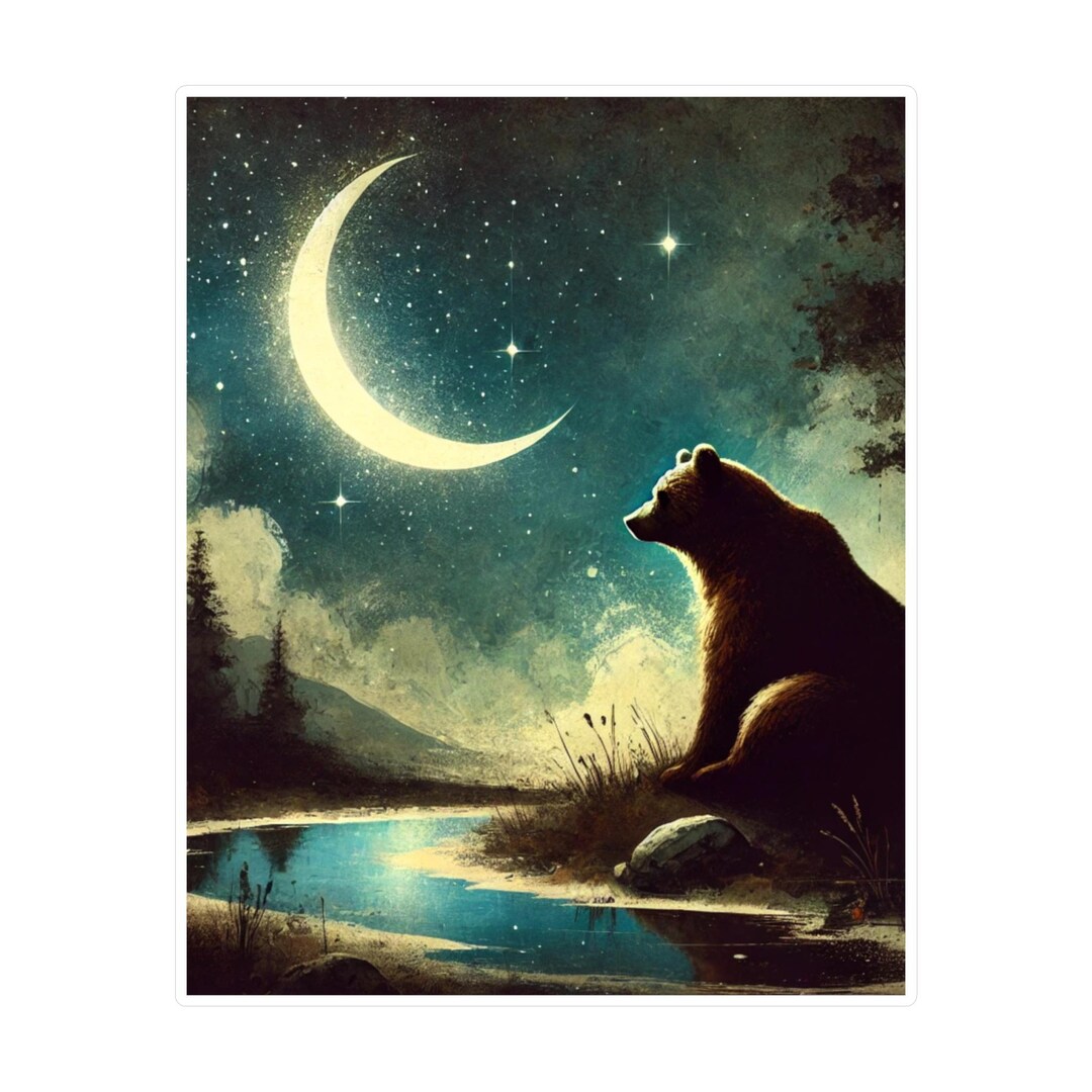 Moonlit Bear Vinyl Decals, Nature Stickers for Home Decor, Wilderness ...