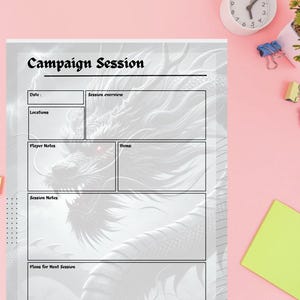 Printable Dungeons & Dragons Themed Session Notes – Dragon Graphic ...