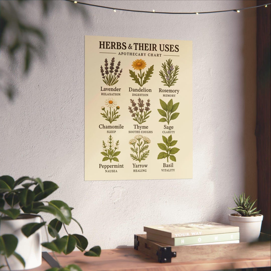 Herb Chart Apothecary Posters, Herbal Home Decor, Plant Wall Art ...