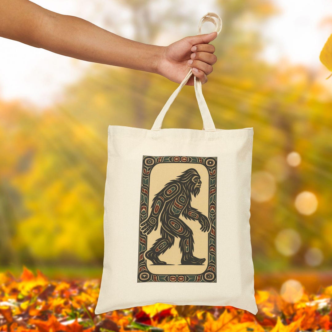 Sasquatch Cotton Canvas Tote Bag: Bigfoot Art Shopping Bag - Etsy