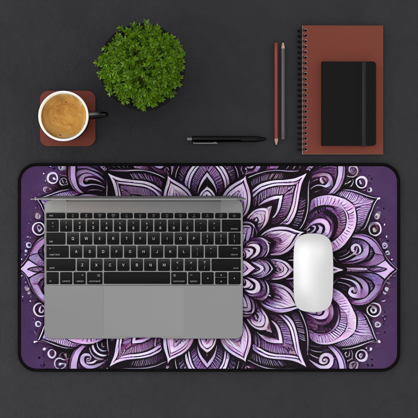 Purple Mandala Desk Mat: Neoprene Bohemian Office Decor - Etsy