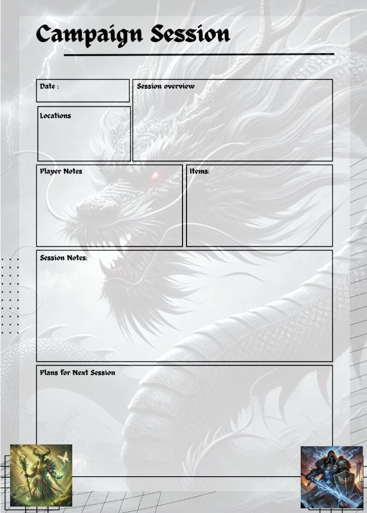 Printable Dungeons & Dragons Themed Session Notes – Dragon Graphic ...