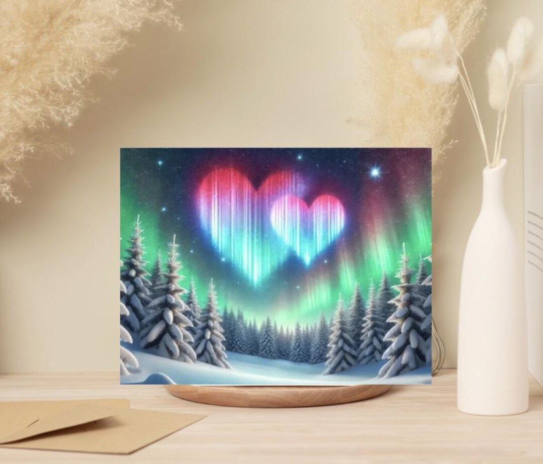 Aurora Heart Greeting Cards: Northern Lights Winter Note Cards, Pack of ...