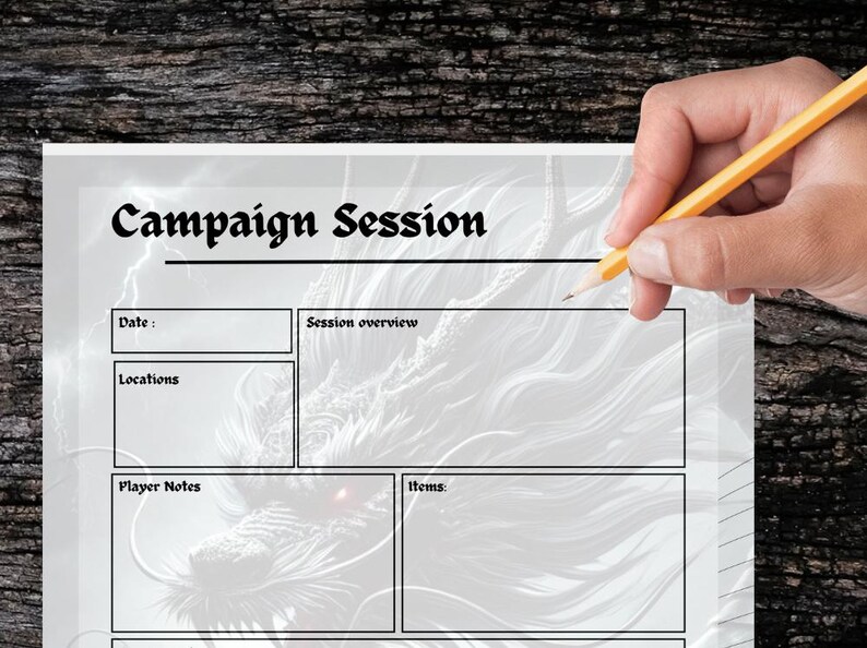Printable Dungeons & Dragons Themed Session Notes – Dragon Graphic ...