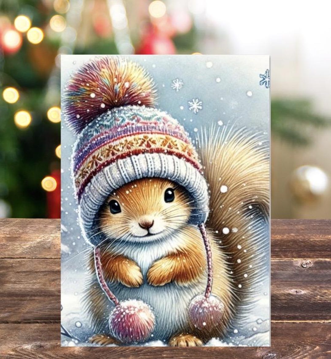 10 Pack Adorable Winter Squirrel Art - Pack of 10 Blank 5x7 Greeting ...