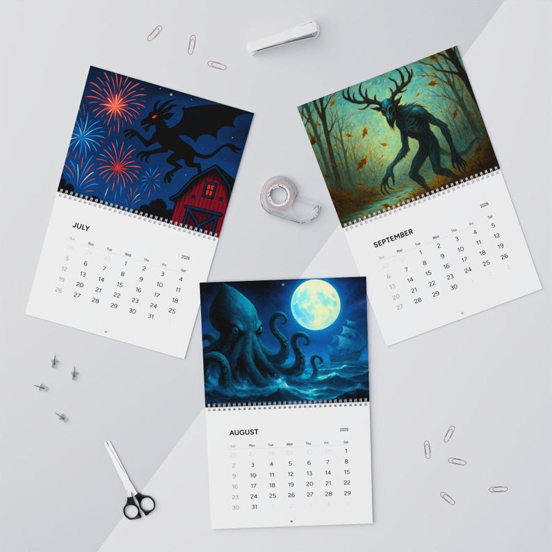 Cryptid Wall Calendar 2026, Folklore Art, Mythical Creatures Planner ...