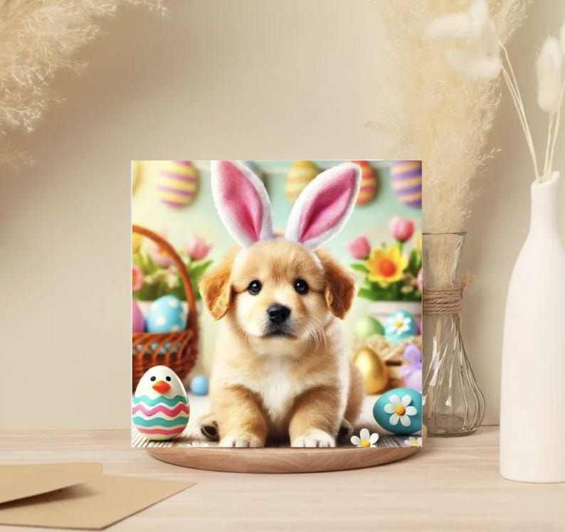 10 Pack Cute Puppy Easter Cards - Golden Retriever Easter Greeting ...