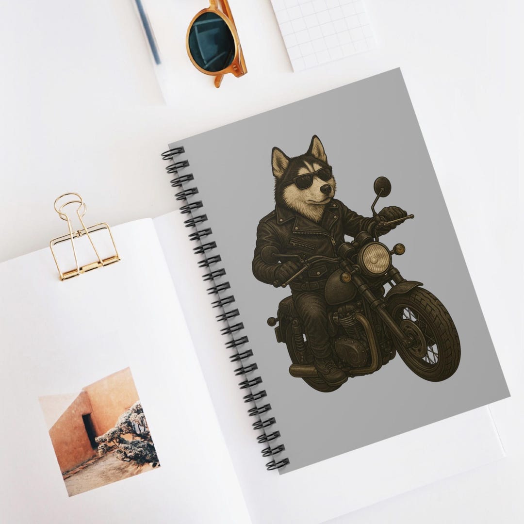Biker Dog Spiral Notebook - Adventure Journal, Gifts for Pet Lovers ...