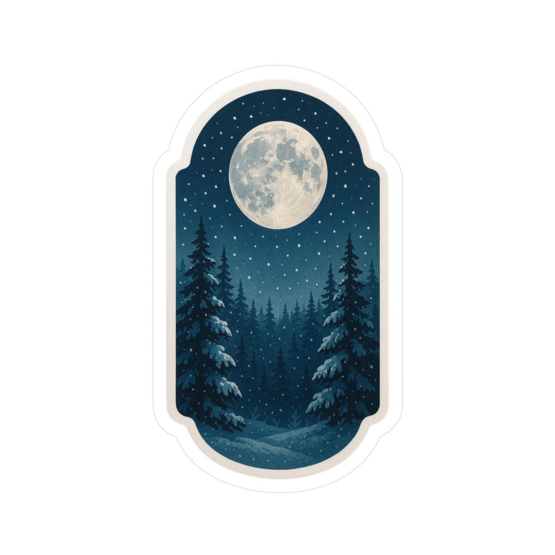 Full Moon Pine Forest Sticker Kiss-cut Vinyl Decal | Night Sky Oval - Etsy