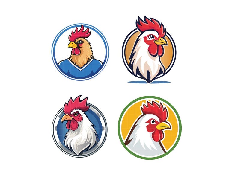 Set of 9 Chicken Sports Team Logo Icon Rooster Avatar Digital Png Svg ...