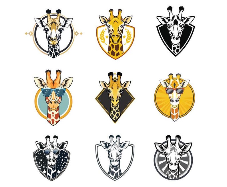 Giraffe Sport Team Logo Set of 9 Digital Avatar Icons Cool Art Profile ...