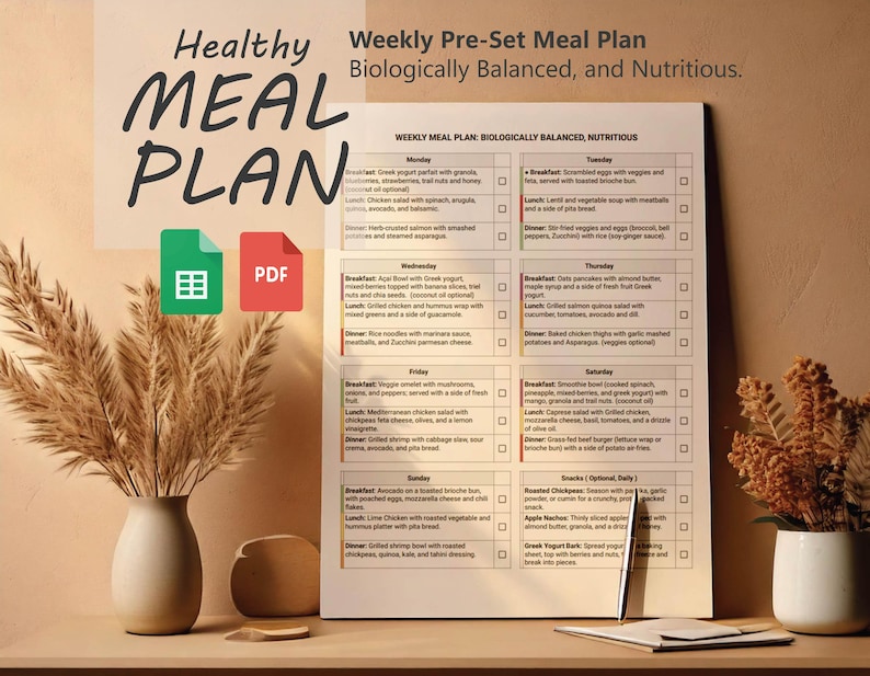 Healthy Meal Plan: Pre-set Weekly Planner, Balanced Menu and Nutritious ...