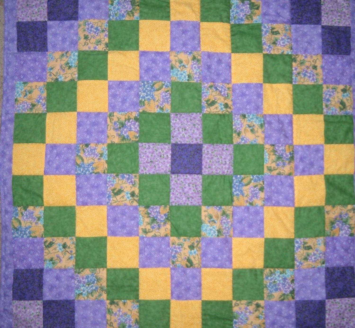 Girl Quilt in Springtime Colors of Purple, Green, and Yellow Flowers - Etsy