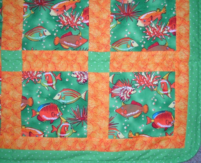 Colorful Tropical Fish Baby Quilt in Green and Orange - Etsy