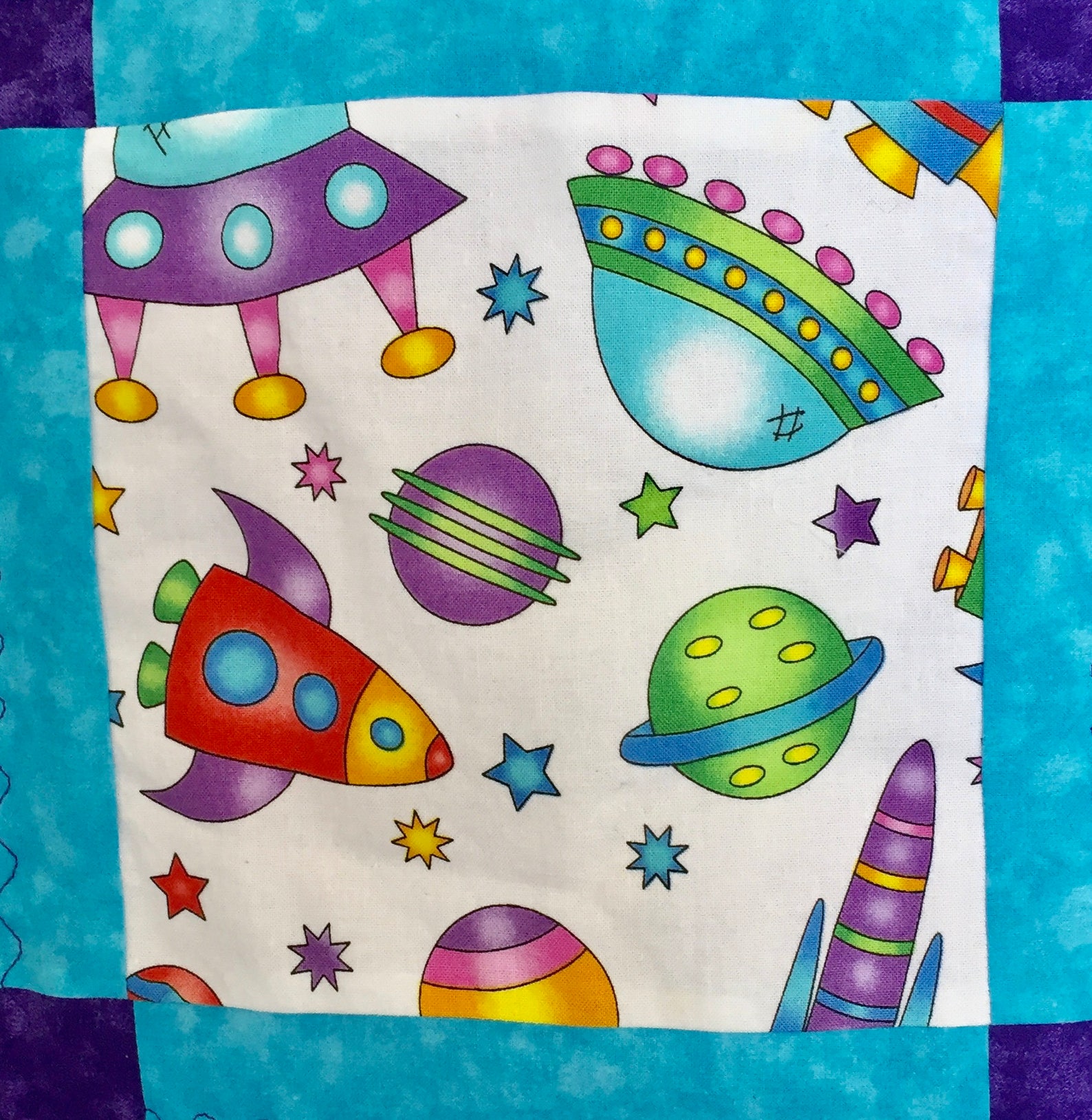 Spaceships and Planets Baby Quilt in Purple and Turquoise | Etsy