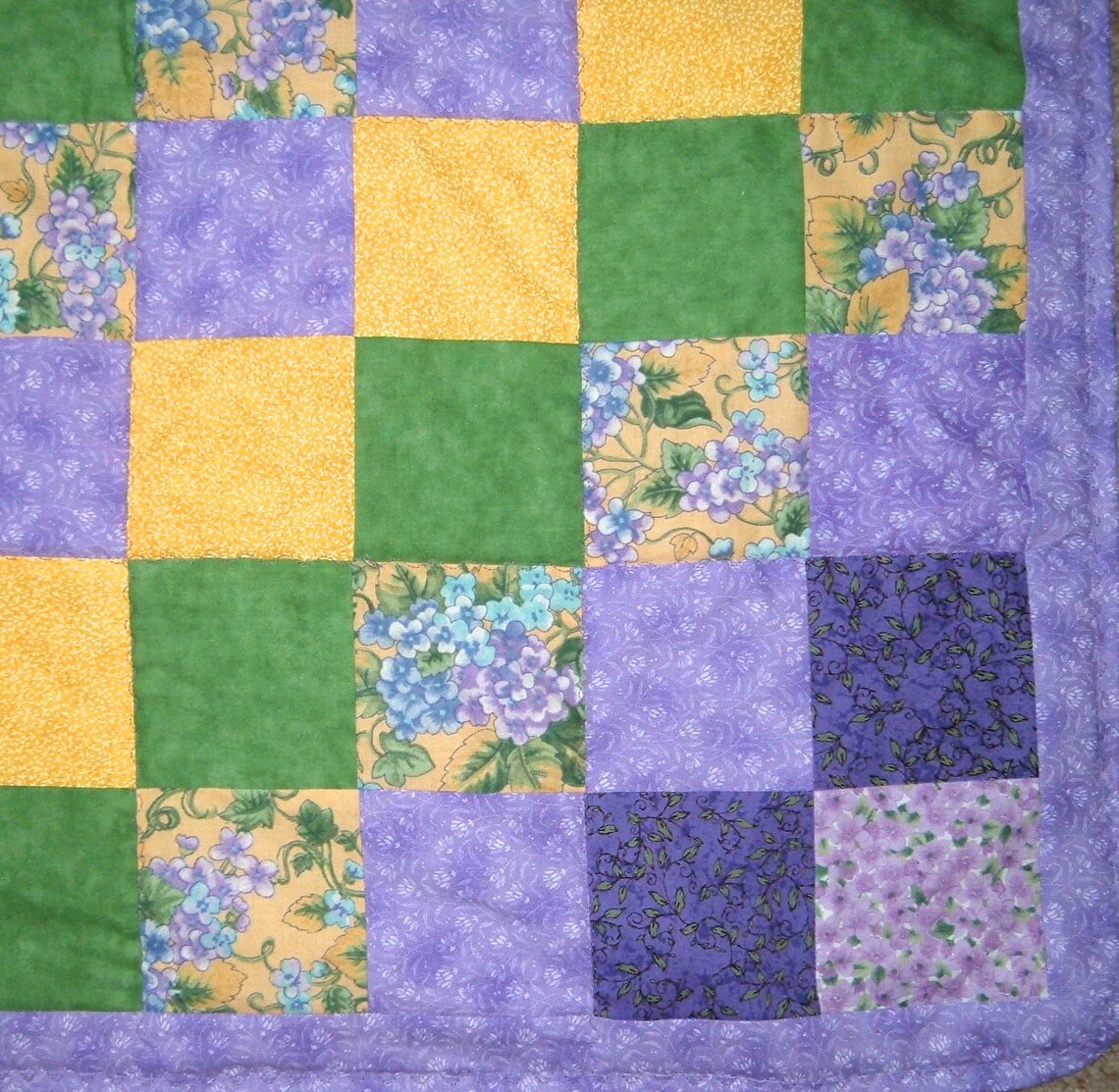 Girl Quilt in Springtime Colors of Purple, Green, and Yellow Flowers - Etsy