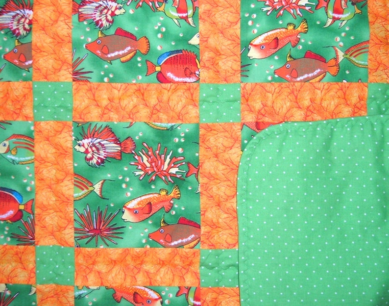 Colorful Tropical Fish Baby Quilt in Green and Orange - Etsy
