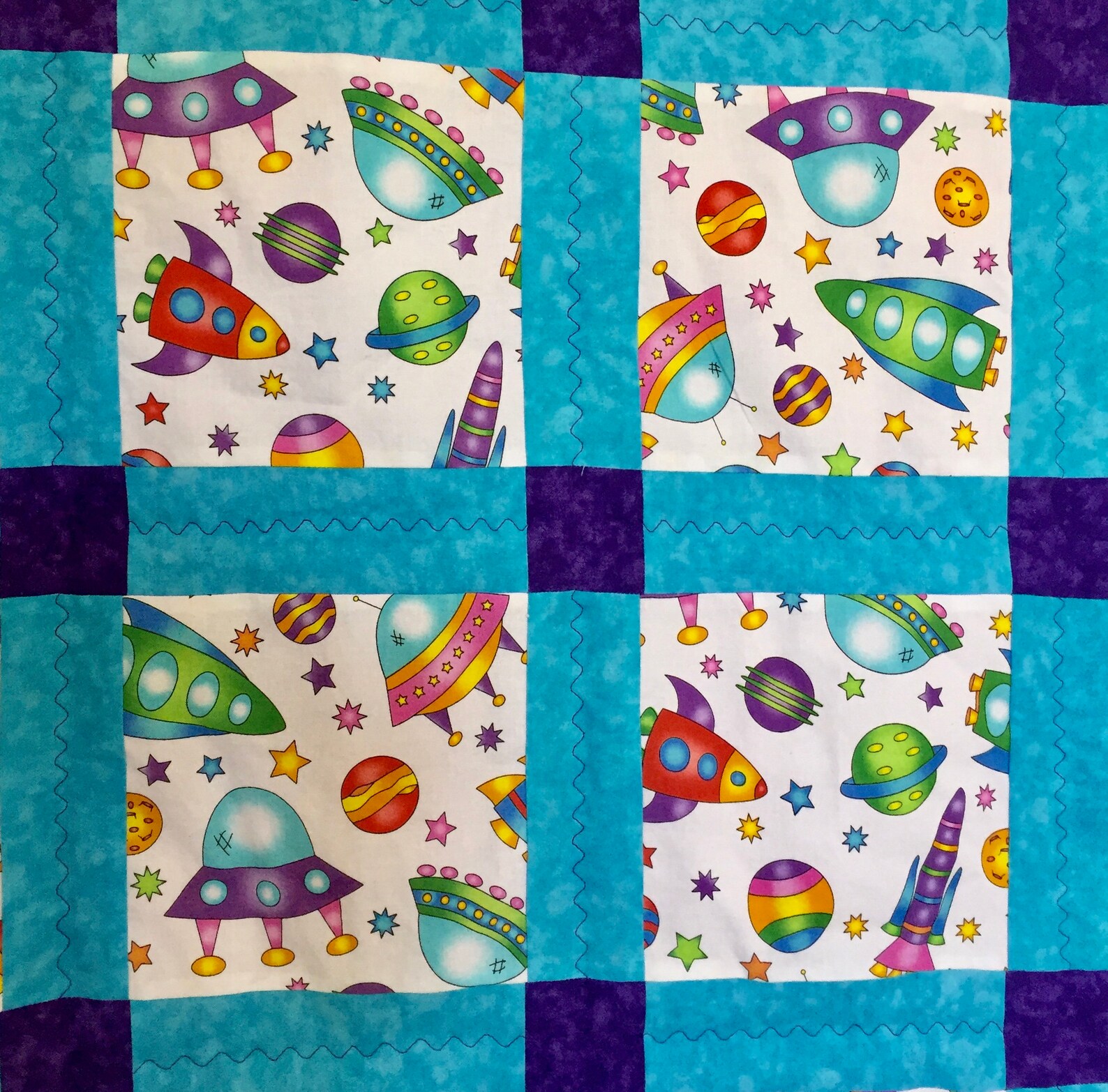 Spaceships and Planets Baby Quilt in Purple and Turquoise - Etsy