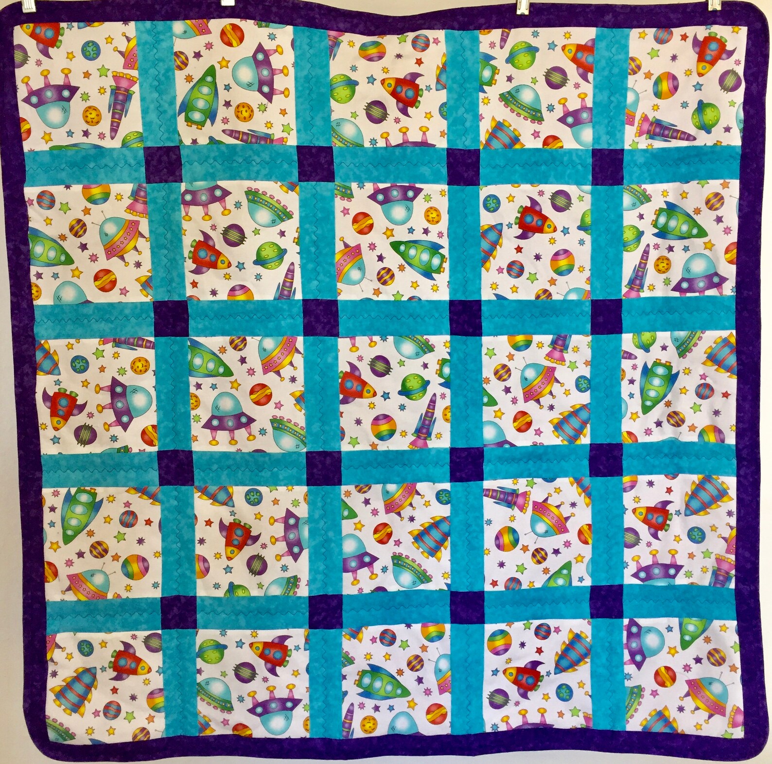 Spaceships and Planets Baby Quilt in Purple and Turquoise - Etsy