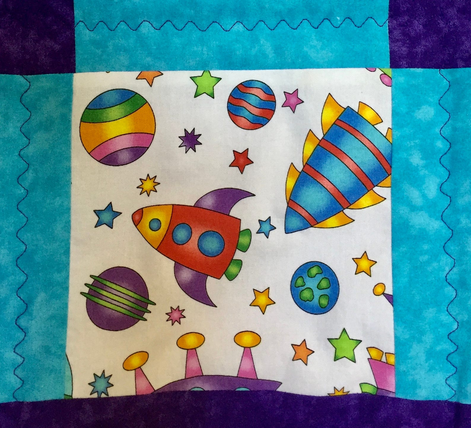 Spaceships and Planets Baby Quilt in Purple and Turquoise - Etsy