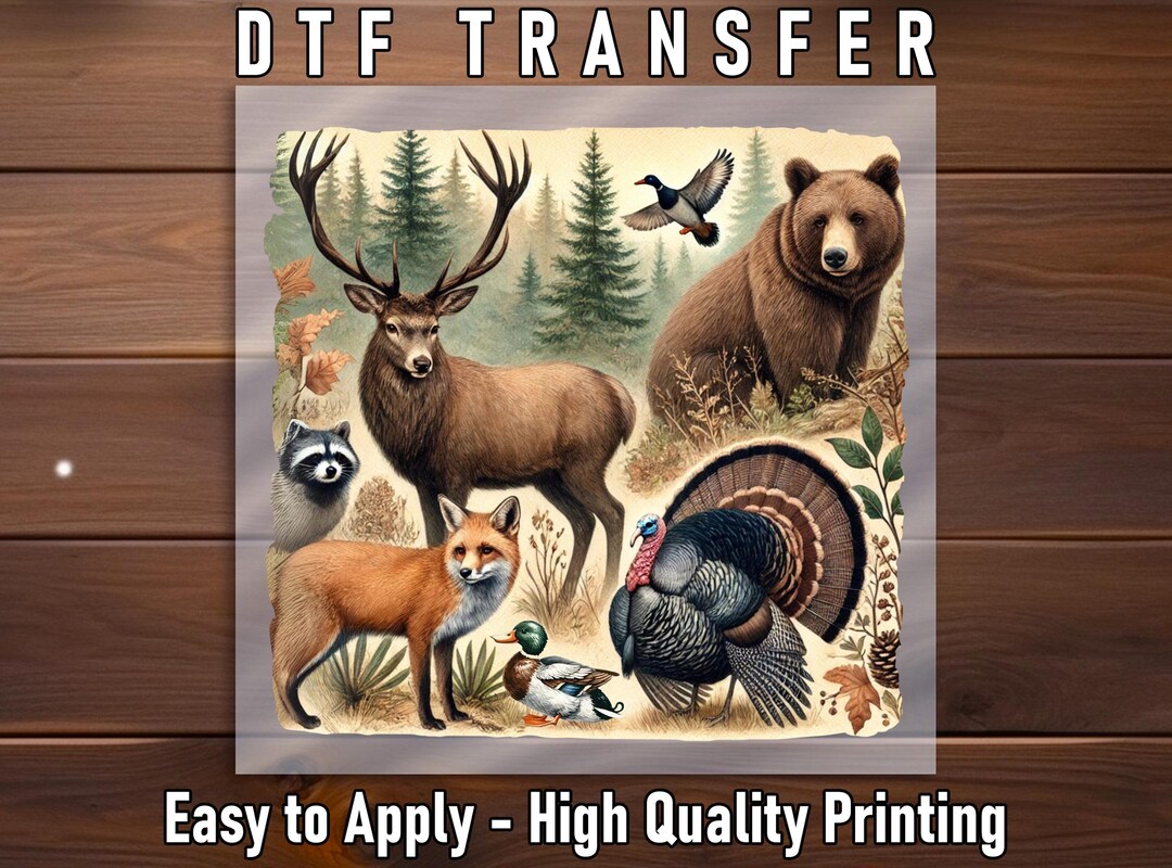 Forest Wildlife DTF Transfer, Hunting Scene Design With Animals, Ready ...