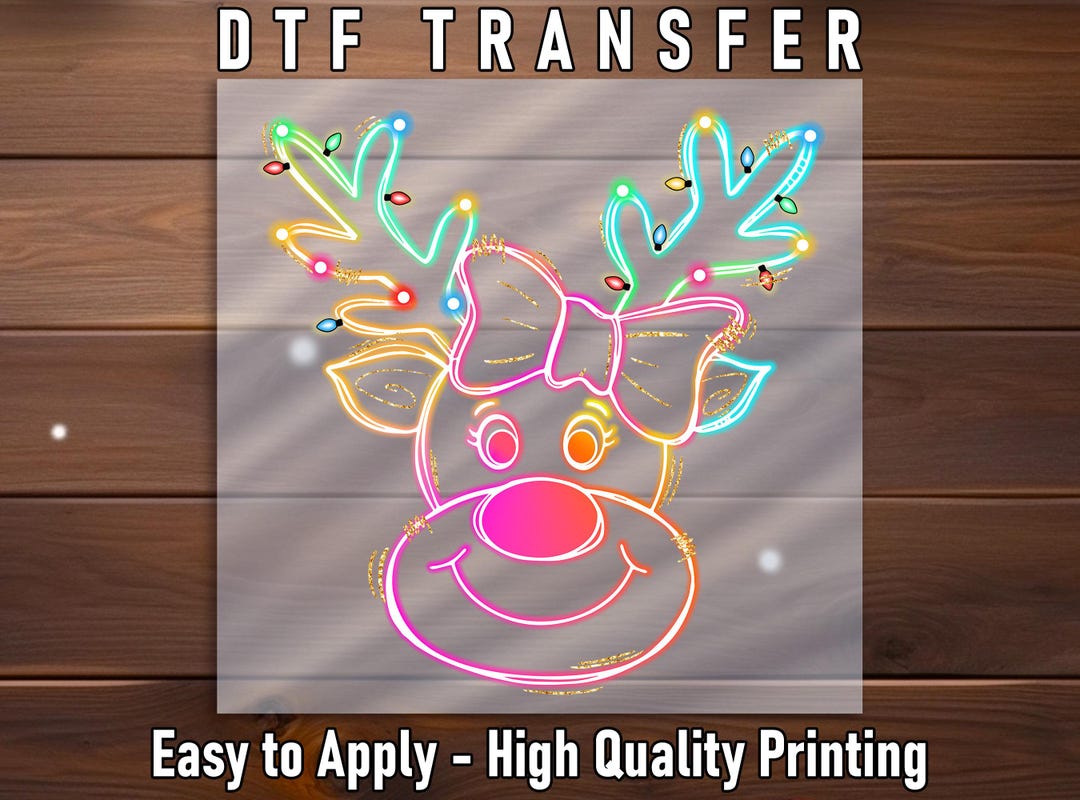 Neon Reindeer DTF Transfer, Bow & Lights Design, Holiday Shirt - Etsy